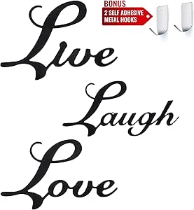 Amazon.com: Live, Laugh & Love Black Metal Signs - Set of 3 Kitchen ...