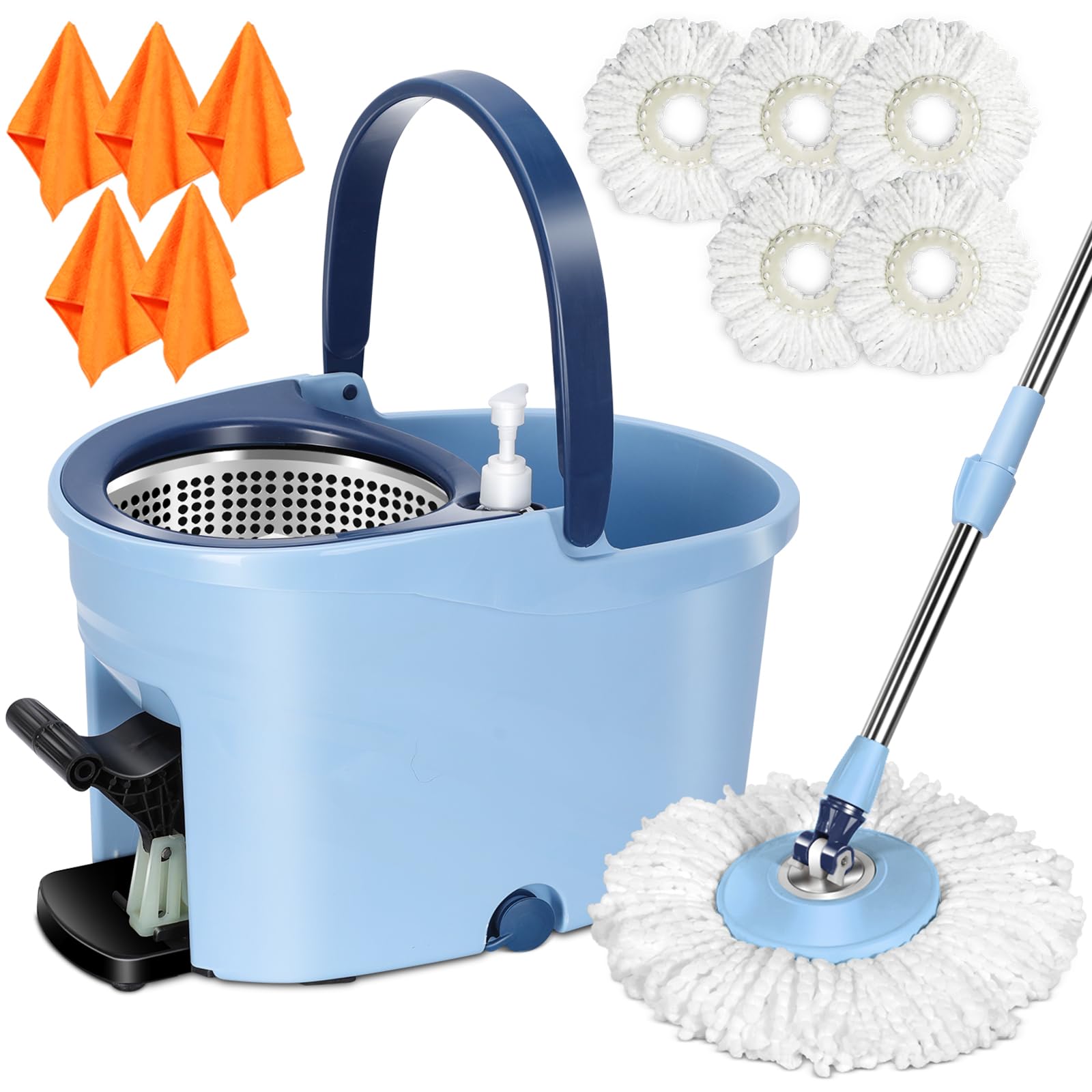 MASTERTOP Spin Mop and Bucket with Wringer Set, Foot Pedal, Easy Wring Floor Cleaning System ...