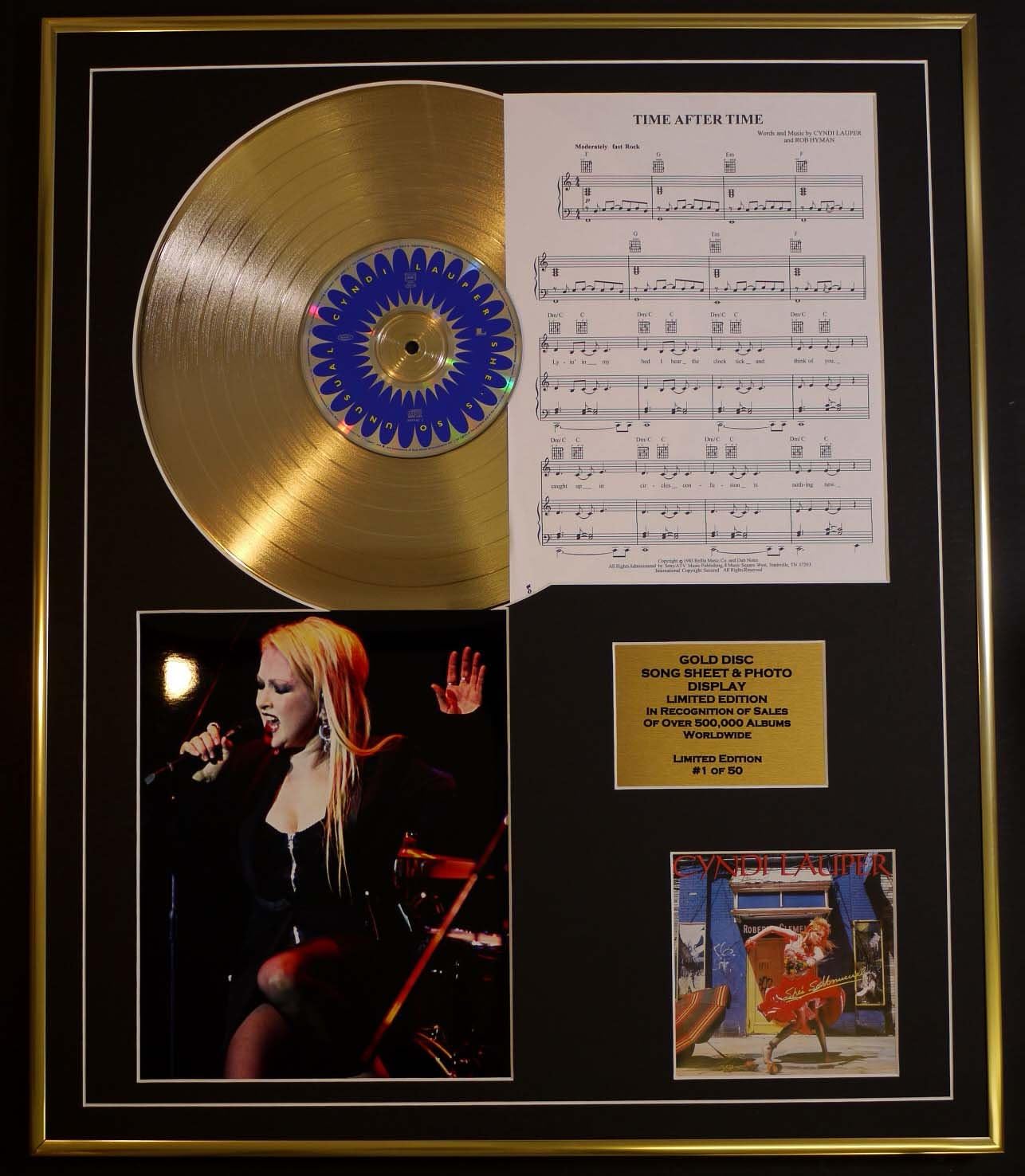 CYNDI LAUPER/CD GOLD DISC, SONG SHEET & PHOTO DISPLAY/LTD. EDITION/COA ...