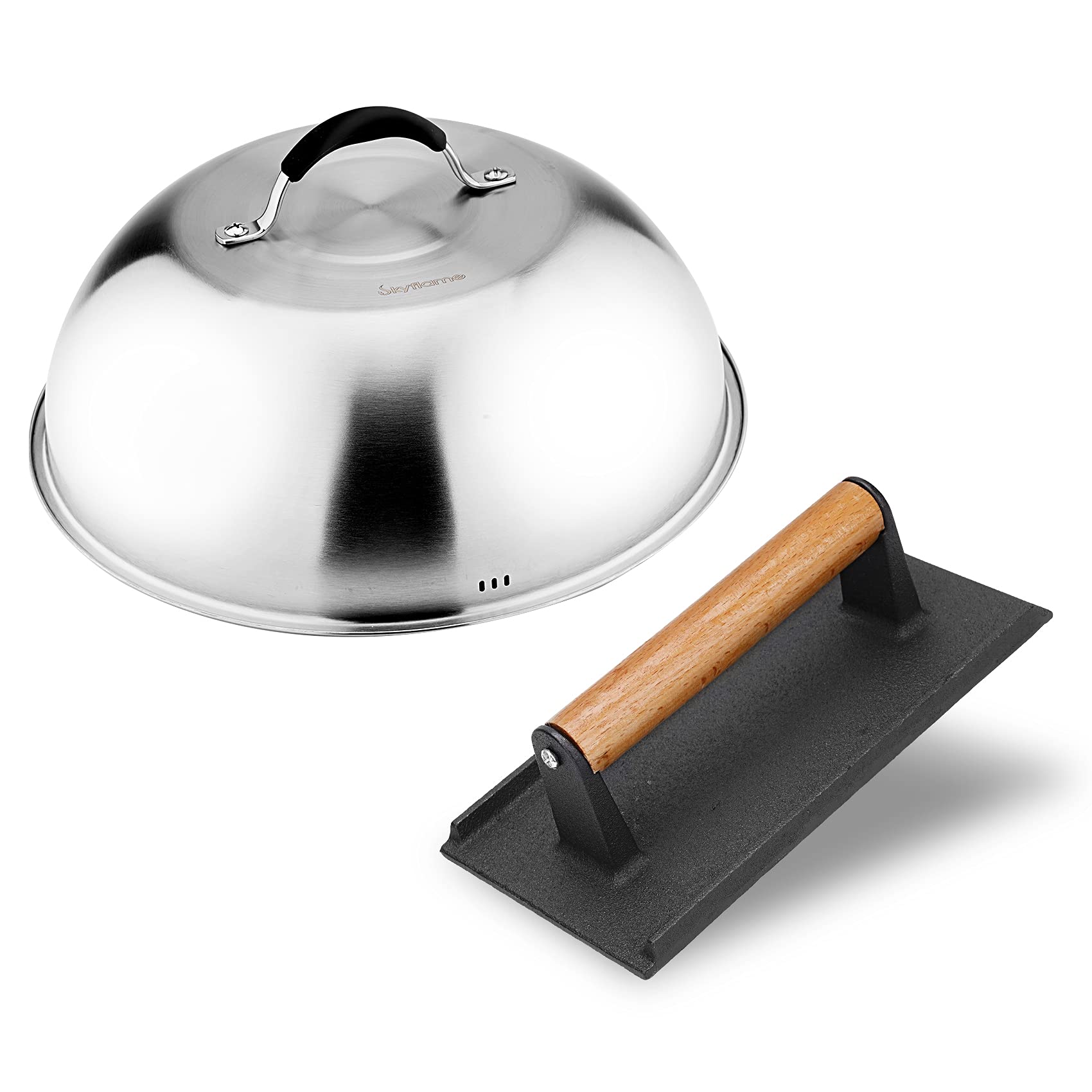 Skyflame Cheese Melting Dome & Grill Press Kit, 12'' Stainless Steel ...