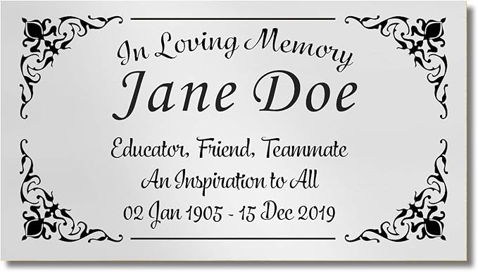 Amazon.com: 2.5" H x 4.5" W, Elegant Engraved Metal Plate, Memorial ...