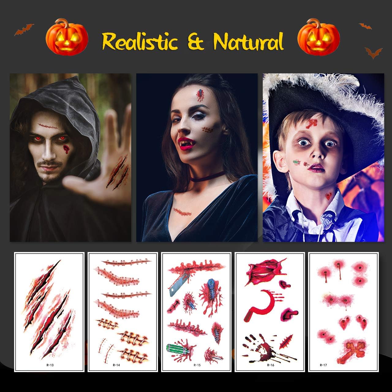 Halloween Zombie Scars Stickers, BIBURY 240 Pcs Face Stickers Fake Scab ...