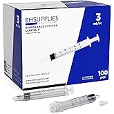 BH Supplies 3ml Luer Slip Tip Syringe - (No Needle) - Sterile, Individually Wrapped - 100 ...