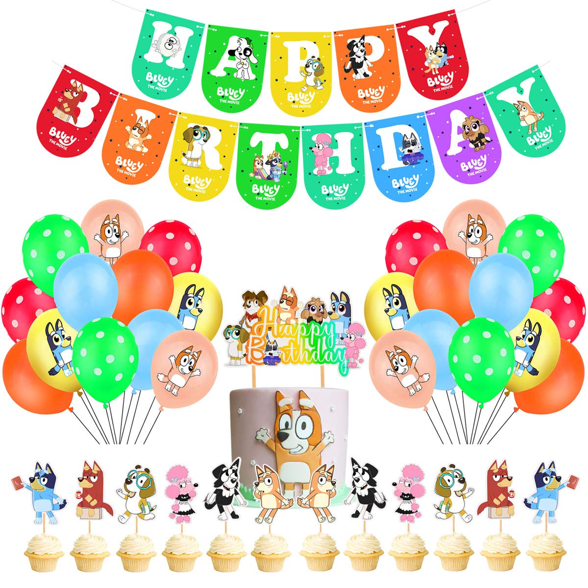 Bluey And Bingo Birthday Party Supplies Include Happy Birthday Banner ...