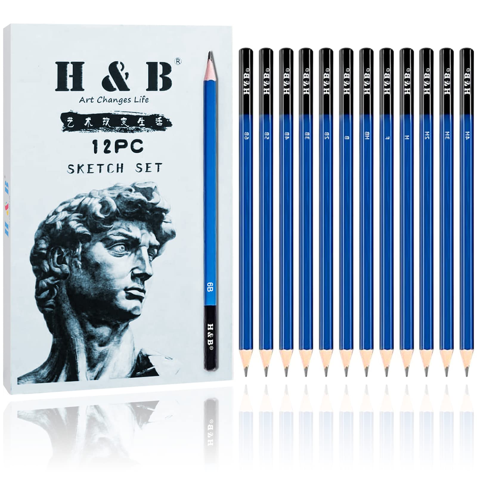 Mua H & B 12 PCS Pencil Drawing Kit, H-4H, F, HB, B-6B Graphite and ...