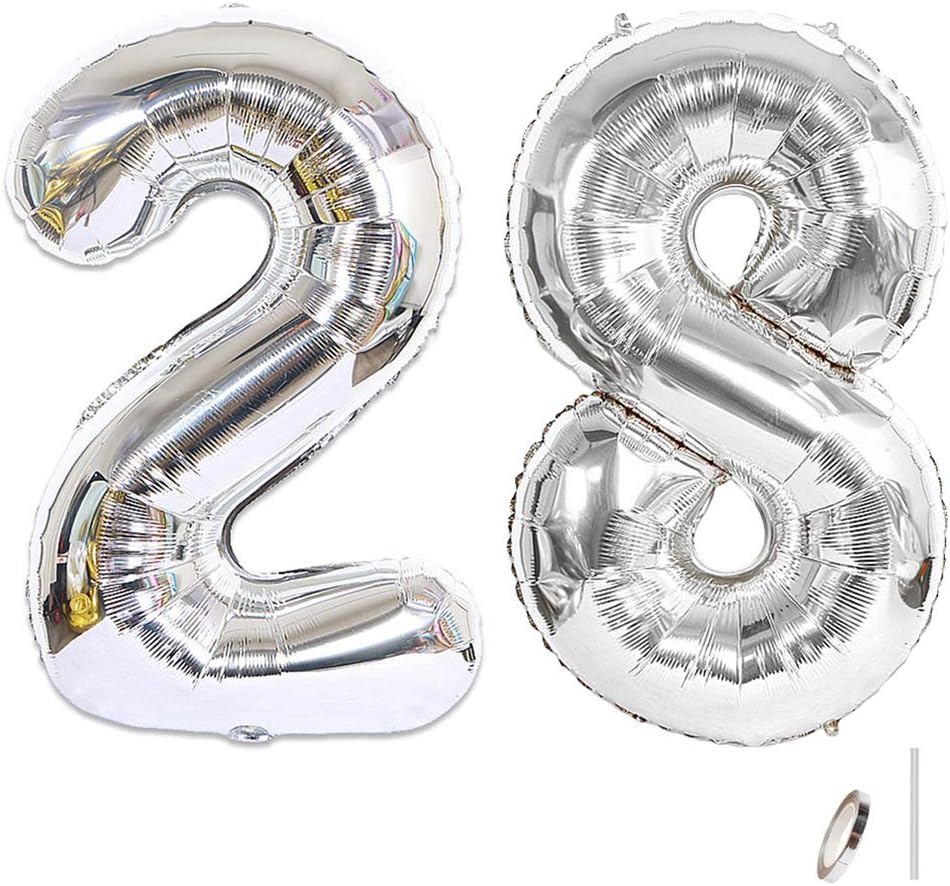 Amazon.com: Shuxy 2pcs 40 Inch Number Balloon Foil Balloons Number 28 ...