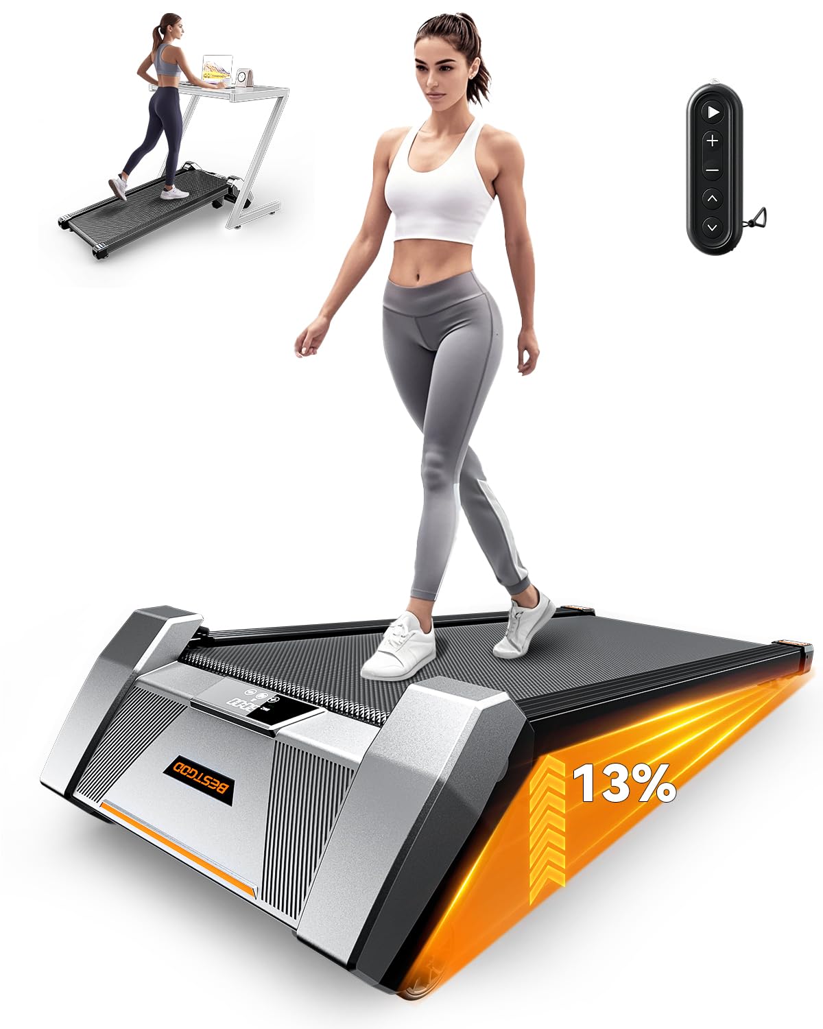 Walking Pad with Auto Incline, 13% BESTGOD Under Desk Treadmill for ...