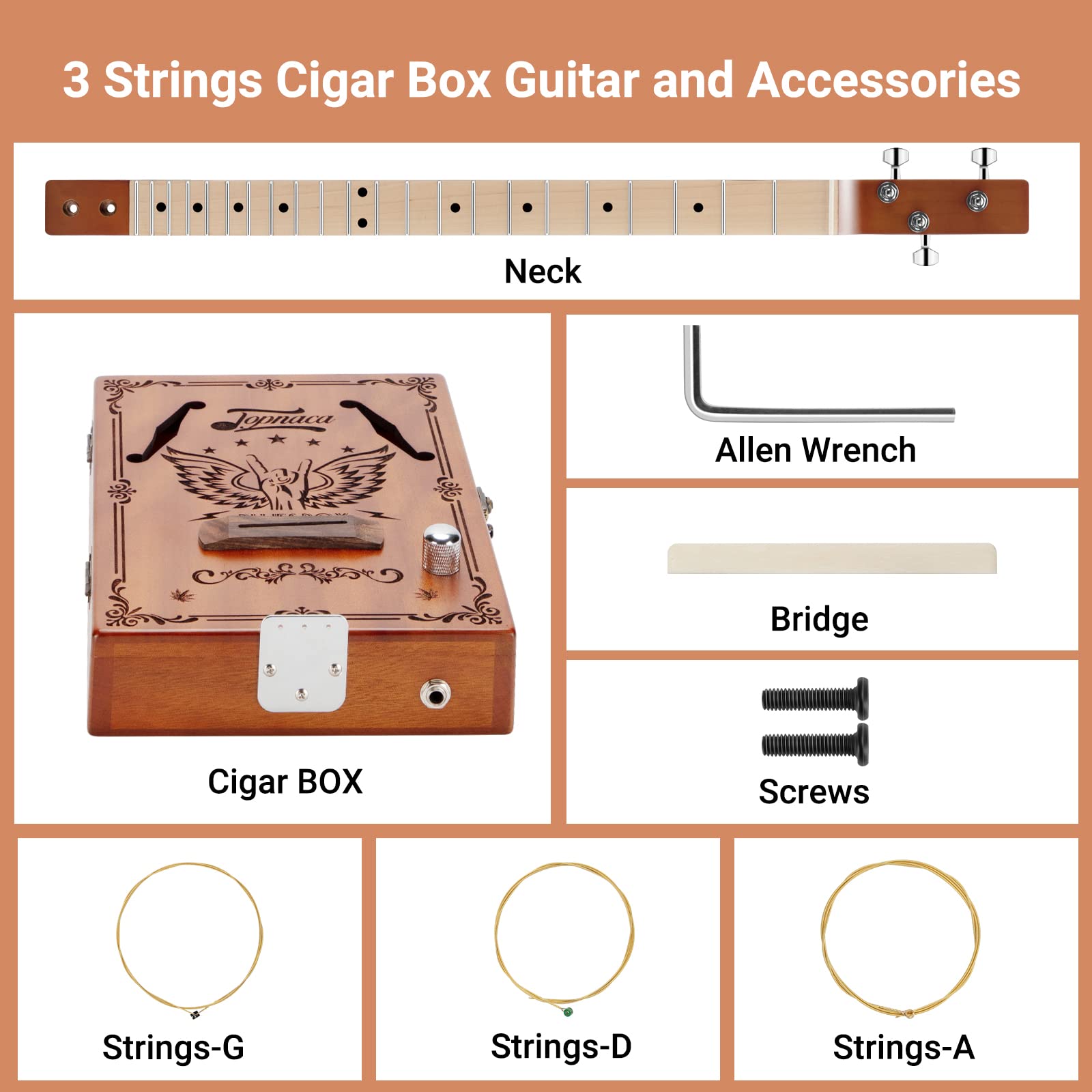 Mua Topnaca Cigar Box Guitar 3-String DIY Guitar Kit Tunable GDG with ...
