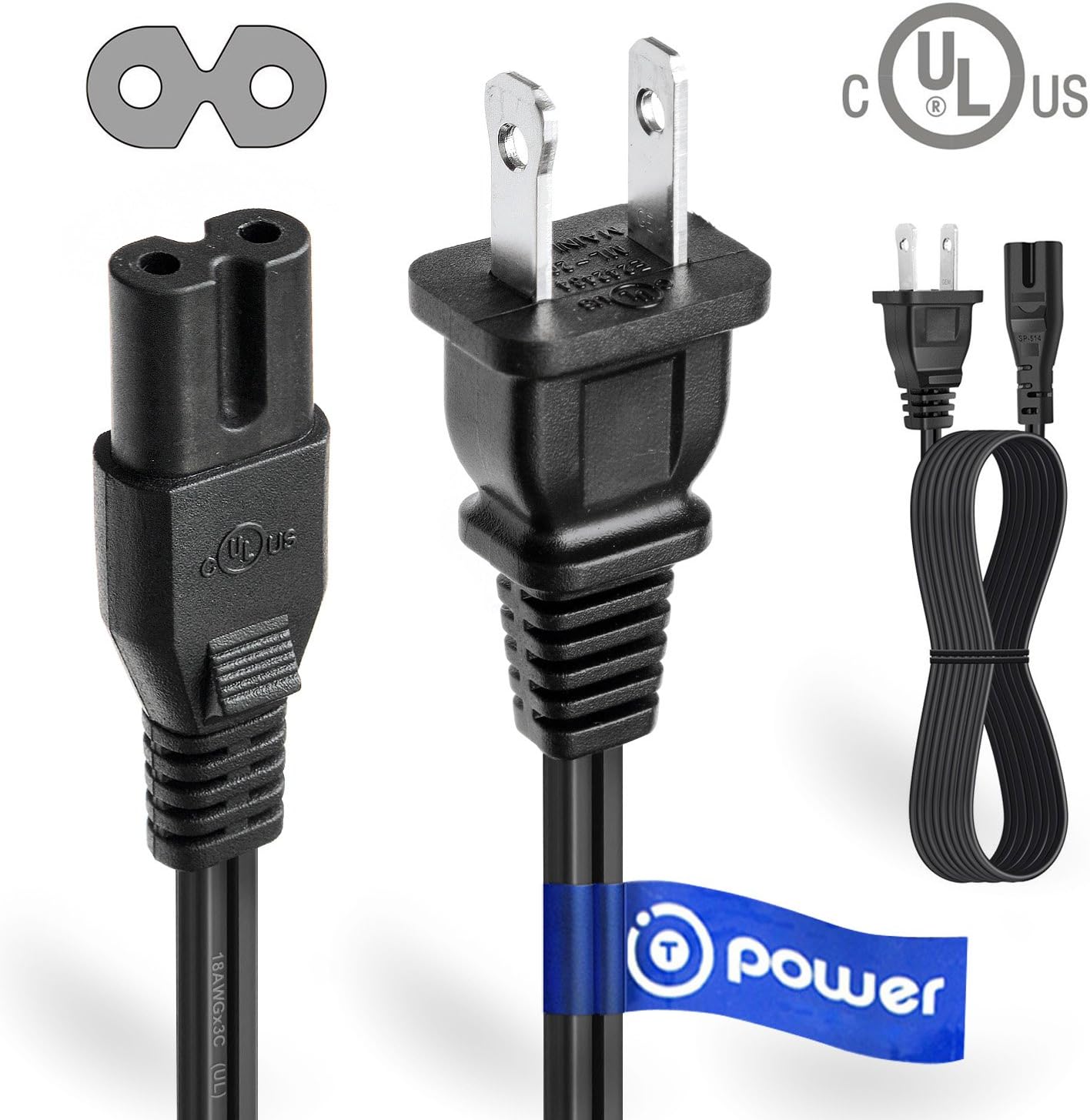 Amazon.com: T POWER (UL Listed, 4FT 2 Prong Ac Power Lead Cable Cord ...