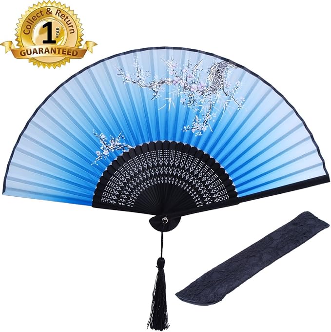 Folding Hand Held Fan Gift Small Fans 8.27"(21cm) for Women with Bamboo ...