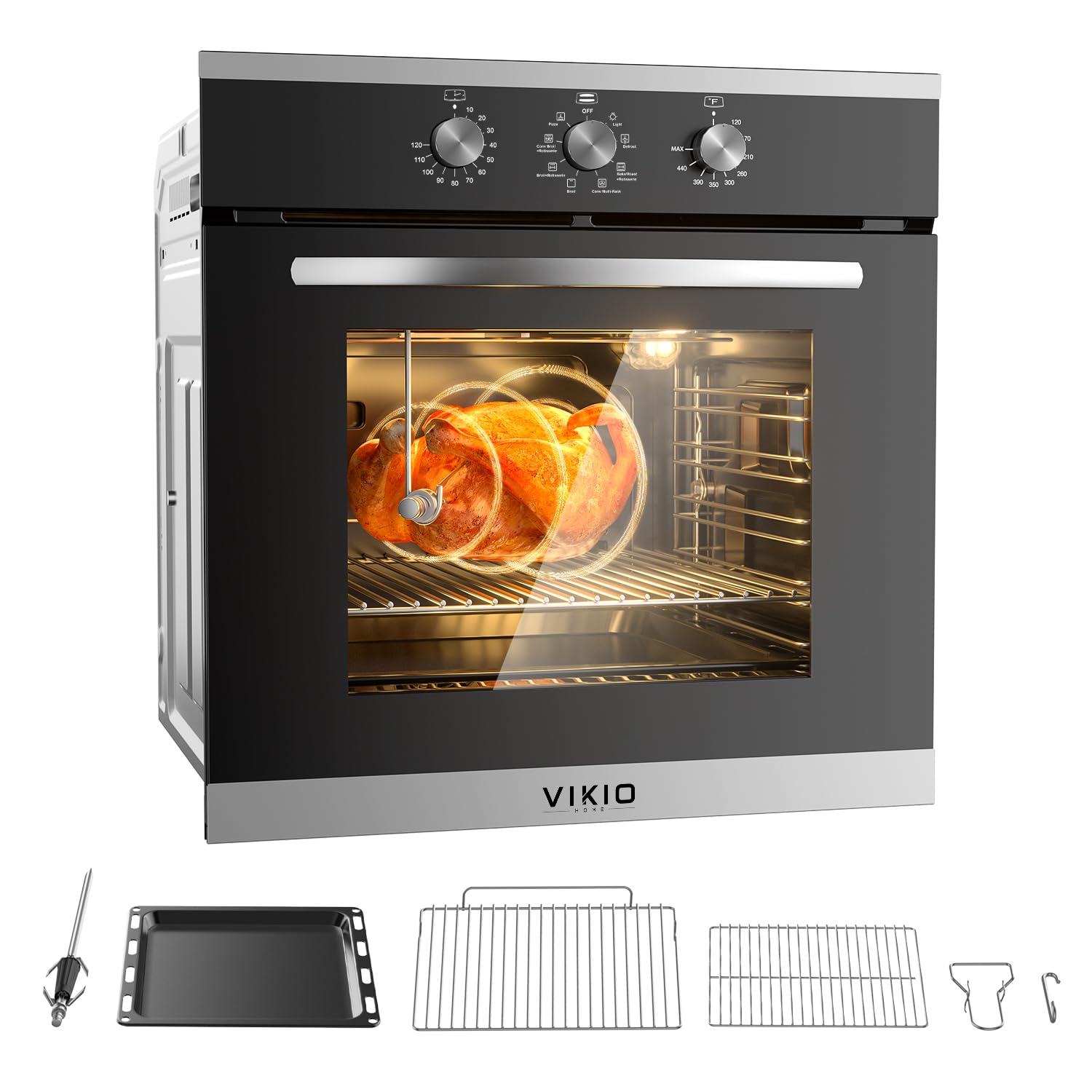24'Electric Single Wall Oven with 2 Racks 2.6 cu. ft., 8 Functions ...