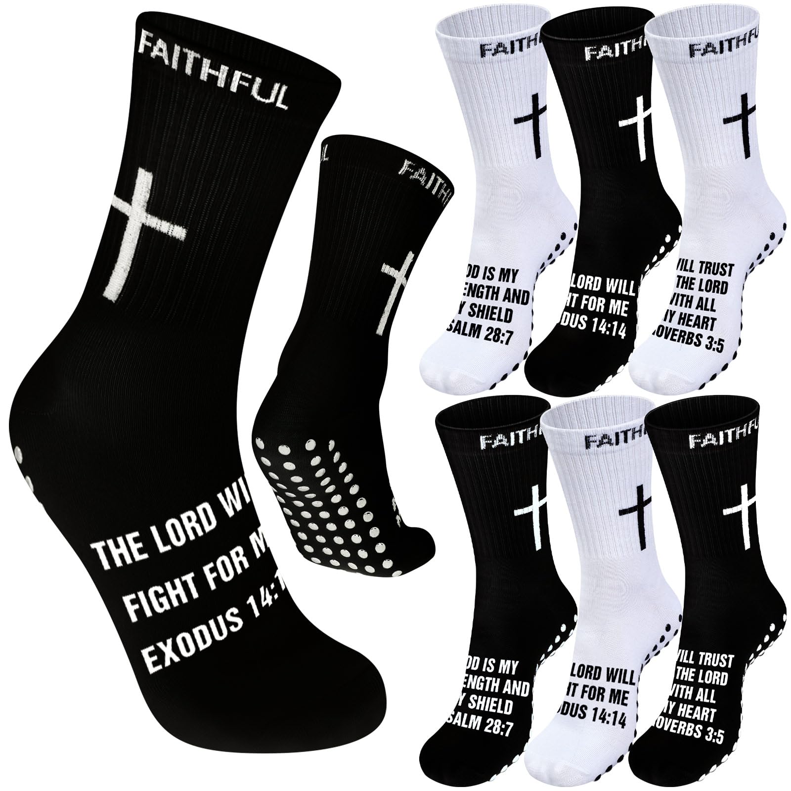 Glitopper 6 Pairs Cross Grip Soccer Socks Anti Slip with Bible Verse ...