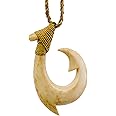 Stylized Maori Hawaiian Aged Bone Spike Fish Hook Necklace, 35mm ...