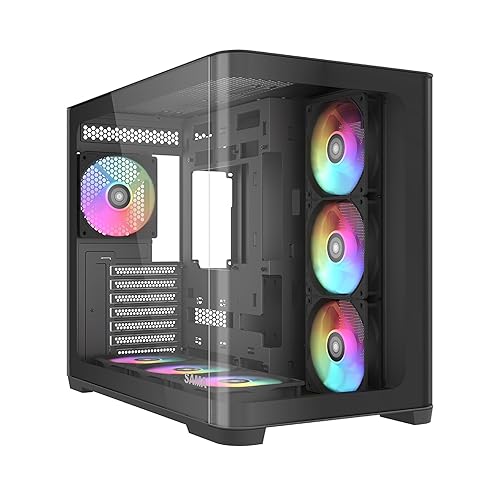 SAMA V60 Mid Tower PC Case, Curved Tempered Glass Panel, 7×120mm ARGB ...