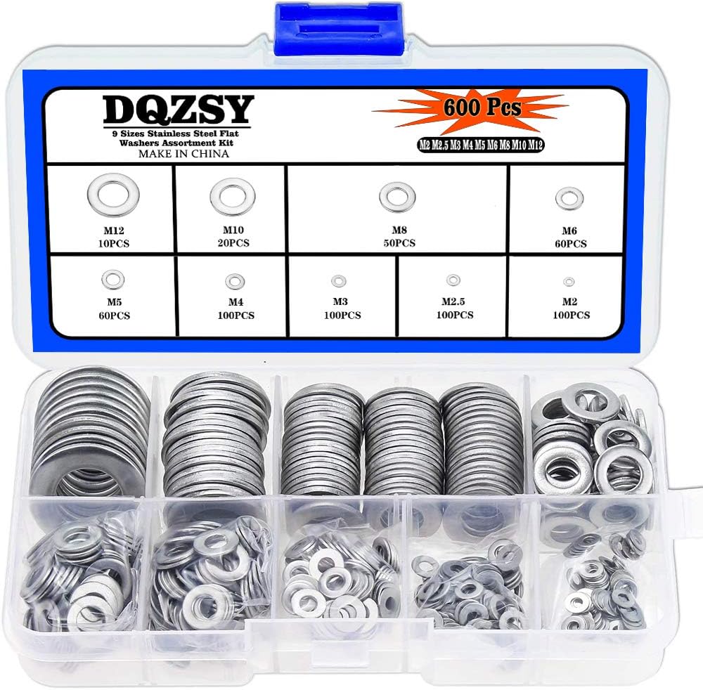 9 Sizes Stainless Steel Flat Washers Assortment Kit (M2 M2.5 M3 M4 M5 ...