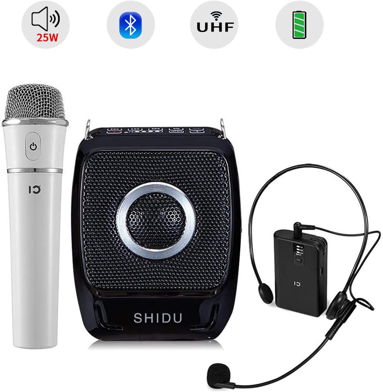 SHIDU S92 Wireless Voice Amplifier with Two Microphone, 25W ...