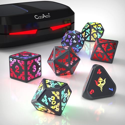 CooAoo Light Up DND Dice Set, Wireless Rechargeable Glowing Dice with ...