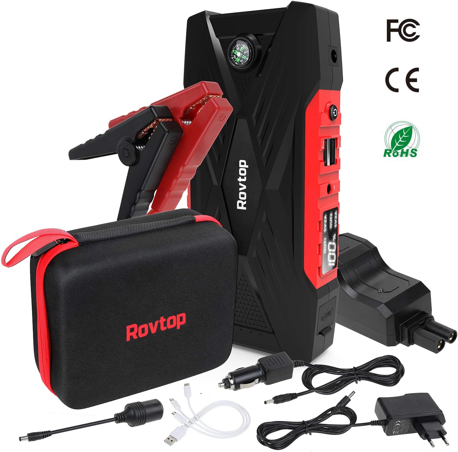 Rovtop Arrancador de Coches 600A 16500mAh - Jump Starter Arrancador ...