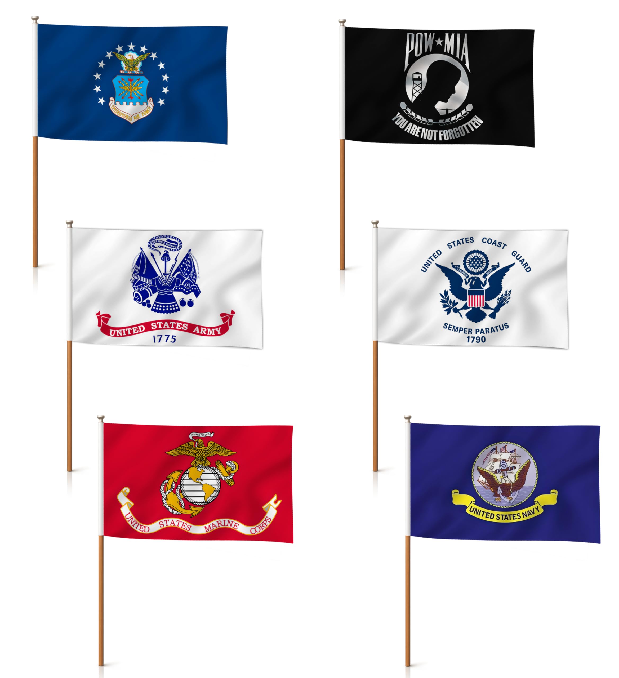 Set of 6 Military 5 Branches Army Navy Marines Air Force Coast Guard ...