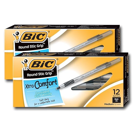 Bic Ultra Round Stic Grip Ball Point Pens Medium Point 1.2 Mm Black Ink ...
