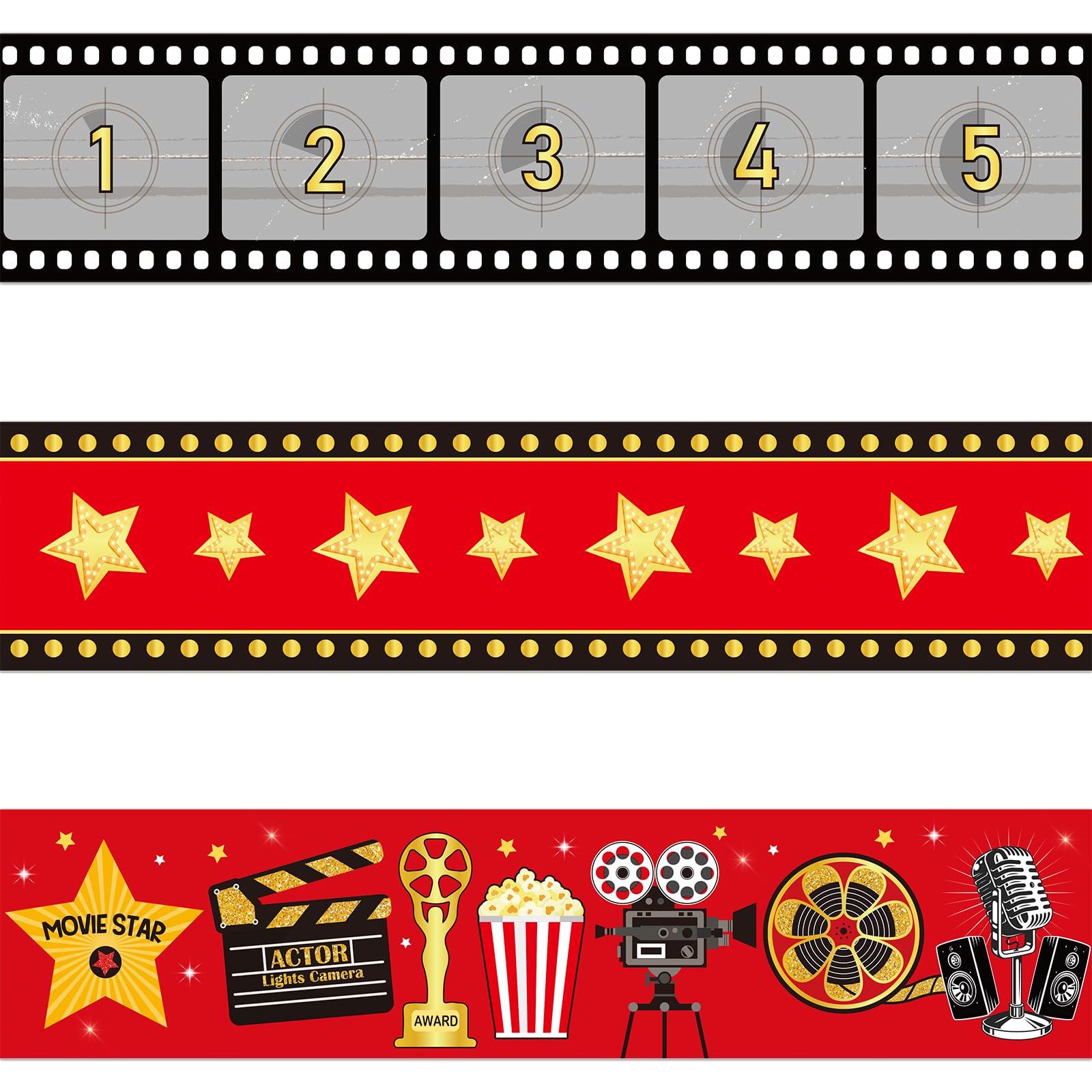 Mua 72 Pcs Movie Night Filmstrip Party Tape Borders Trim Gold Star ...