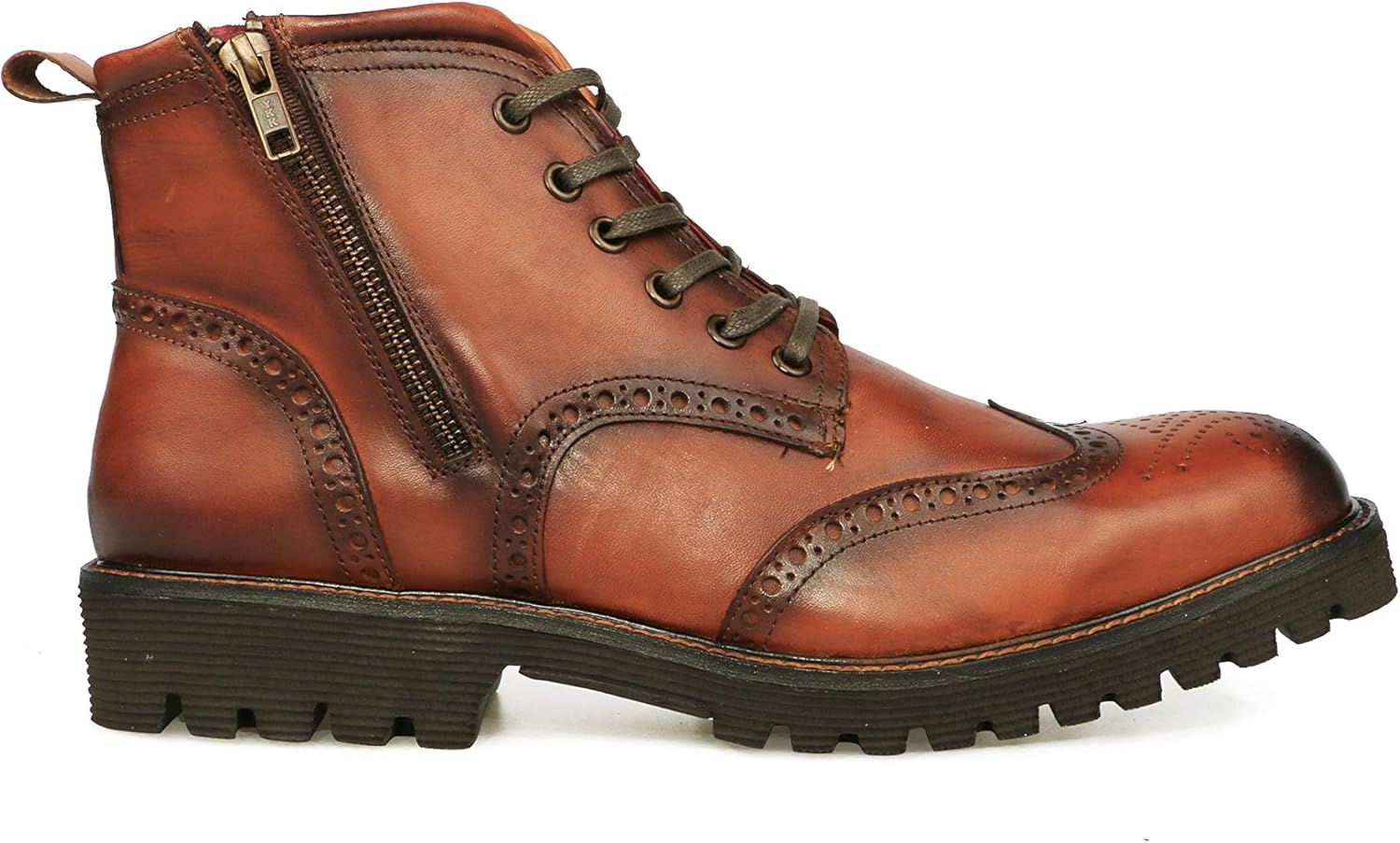 Media Bota Para Hombre Color Madera En Piel Con Detalle De Cierra Y ...