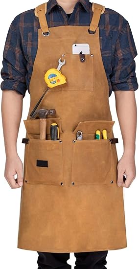 Waxed Canvas Work Apron, Heavy Duty Tool Apron for Men & Women with Hanging Loop, Multiple ...