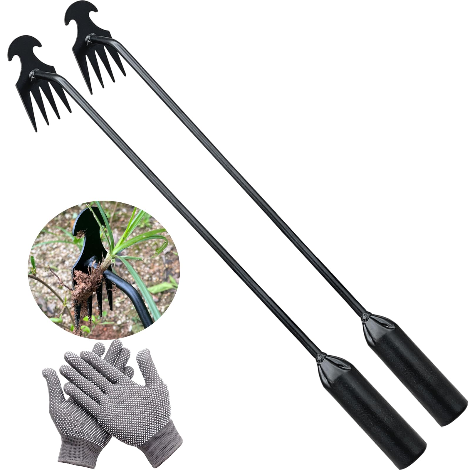 Doubleggs Puller Tool, 2 Pcs 4 Teeth Durable Garden Weed Pulling Tool ...