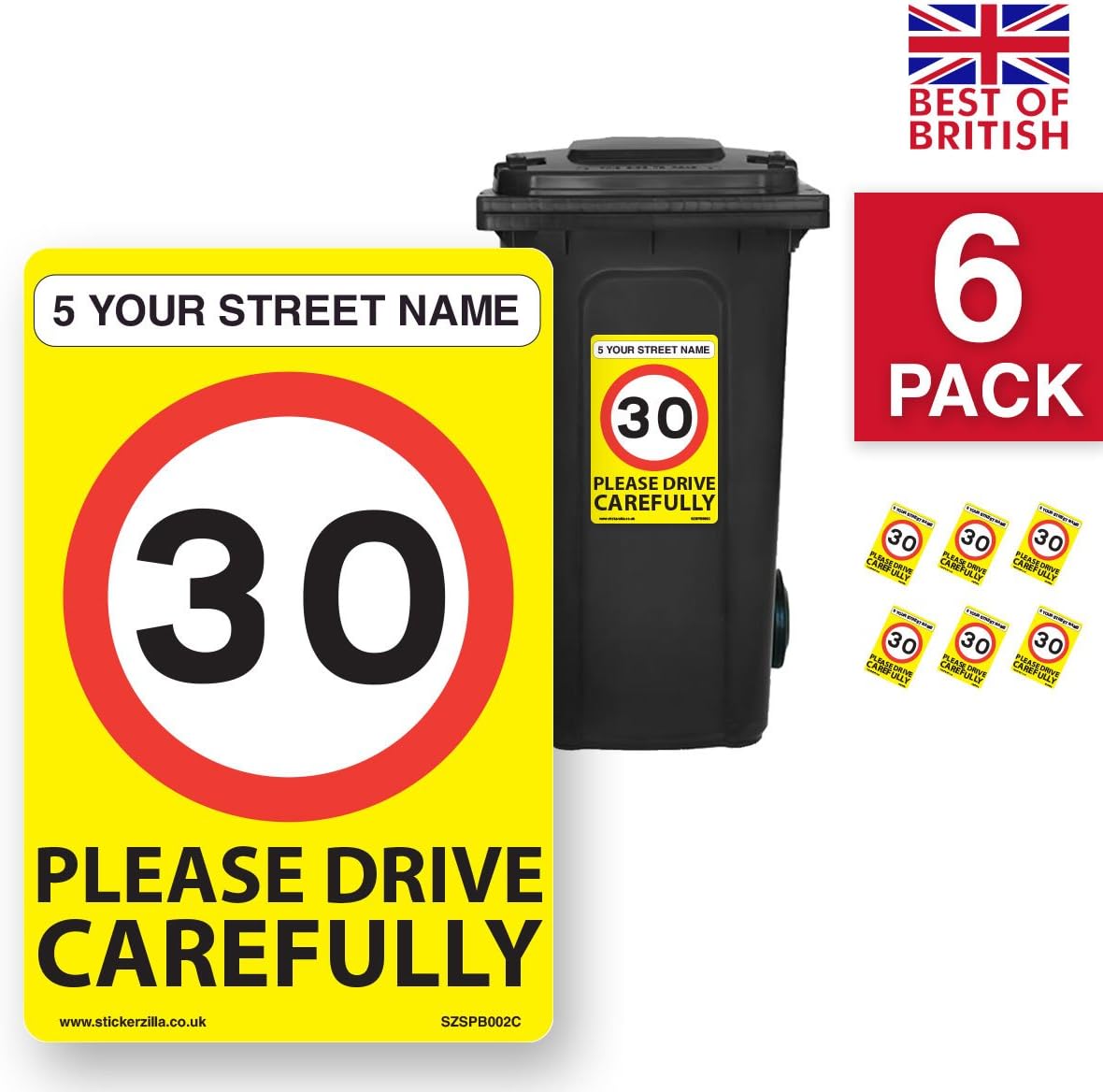 30 Mph Speed Signs [6 X Pack] – A5 Vinyl Stickers, Yellow Background ...