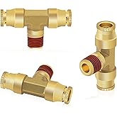 VETLEY Pneumatic Male Branch Tee 1/4 Inch Tube OD x 1/8 NPT Thread Push to Connect Air line ...
