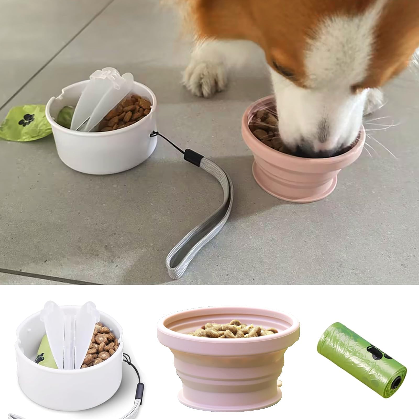 Travel Dog Bowls, 3 in 1 Design Dog Travel Feeding Bowl?Treat Container ...