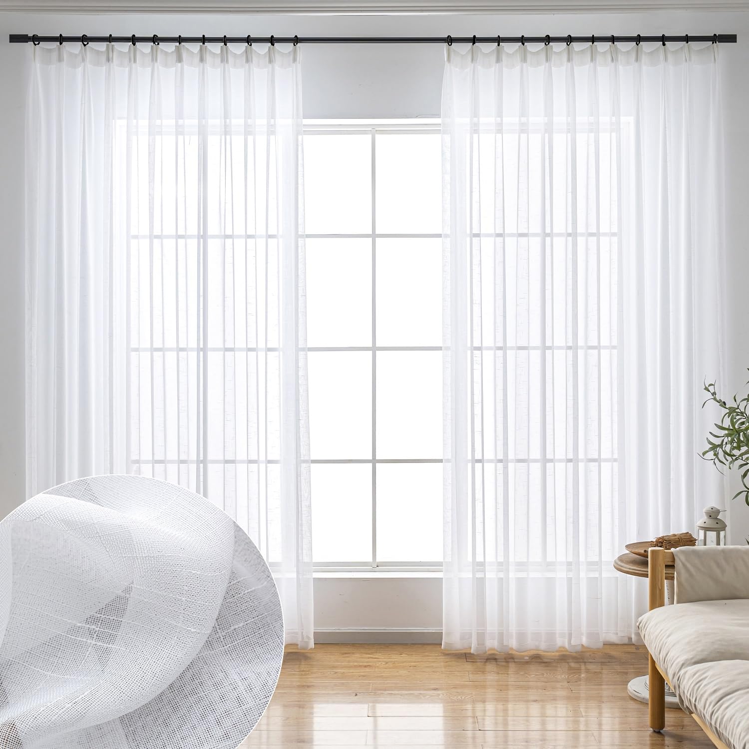 Ftinala White Sheer Curtains 90 Inches Long 2 Panels, Thin Linen ...