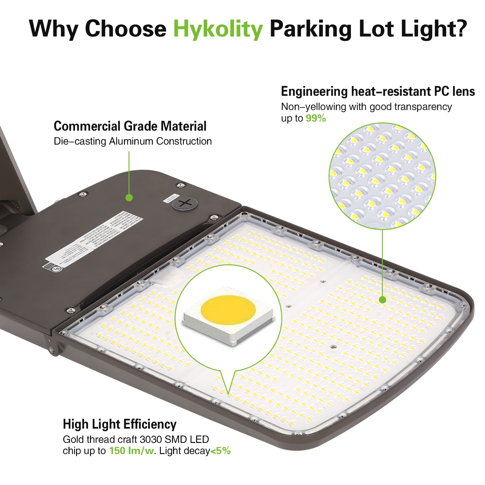 Hykolity 240W/300W Switchable LED Parking Lot Light, 150LM/W 5000K LED ...