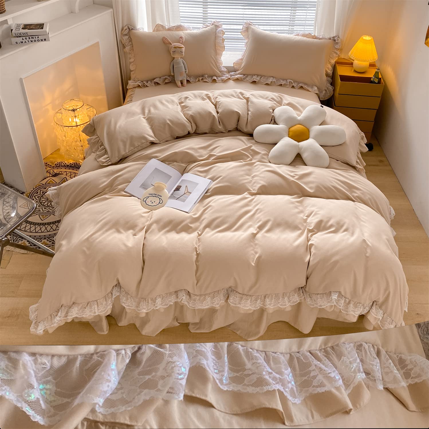 MOOWOO Chic Ruffle Lace Polyester Duvet Cover Set - Luxury Premium ...