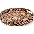 Amazon.com: 16.9 inch Rattan Tray, Round Wicker Tray with Cut-Out ...