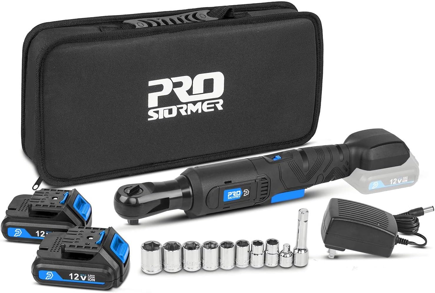 Prostormer Cordless Electric Ratchet Wrench Set 55Ft-lbs, 3/8" 12V Max ...
