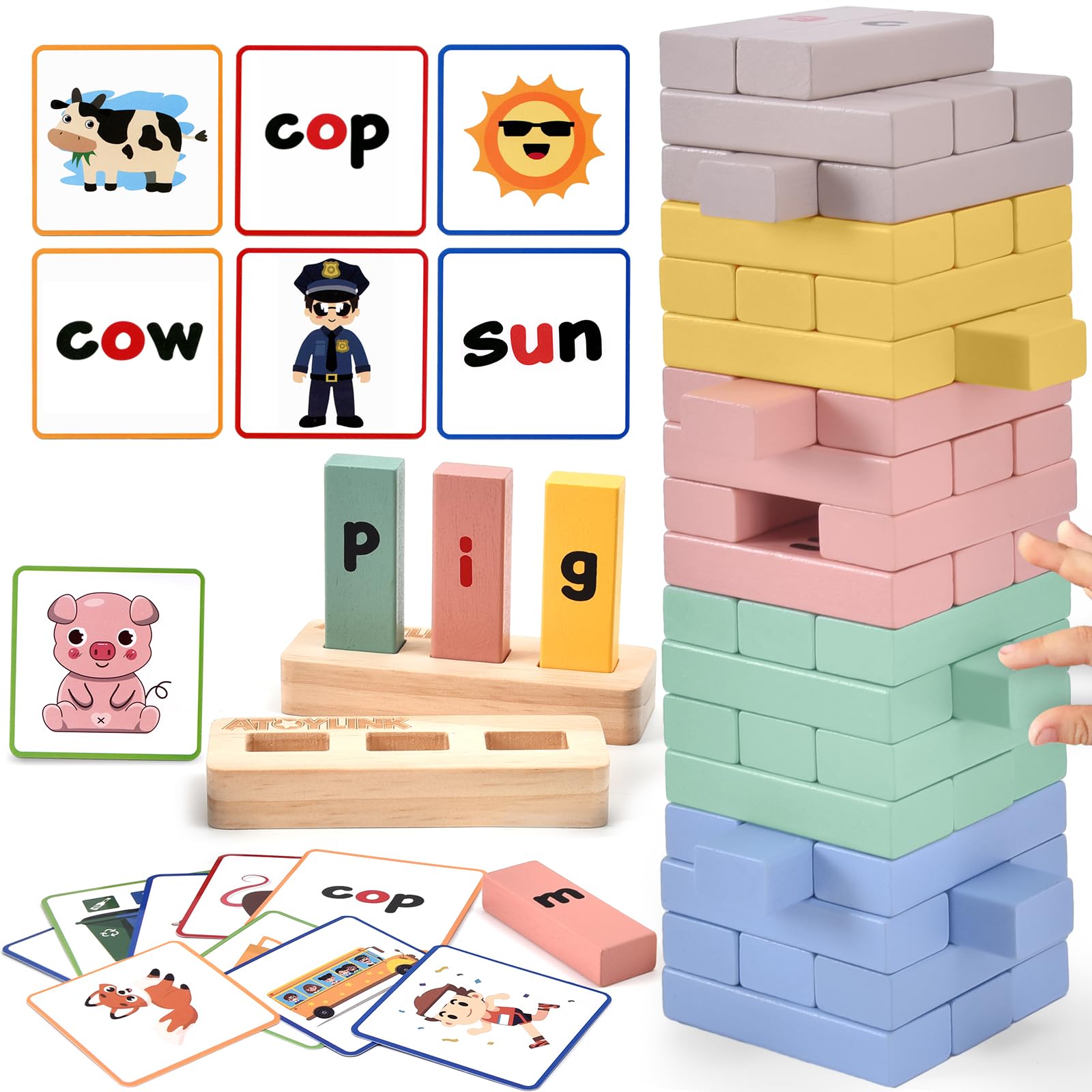 Lonico Wooden Short Vowel Reading Spelling Games, CVC Sight Words Flash ...