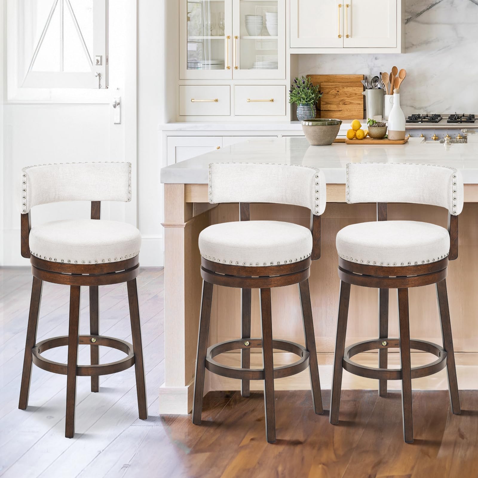 COLAMY Swivel Bar Stools Set of 3, Swivel Counter Height Barstools with ...