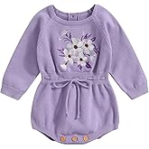 Amazon.com: Toddler Baby Girl Fall Winter Sweater Romper Knit Flower Embroidery Long Sleeve ...
