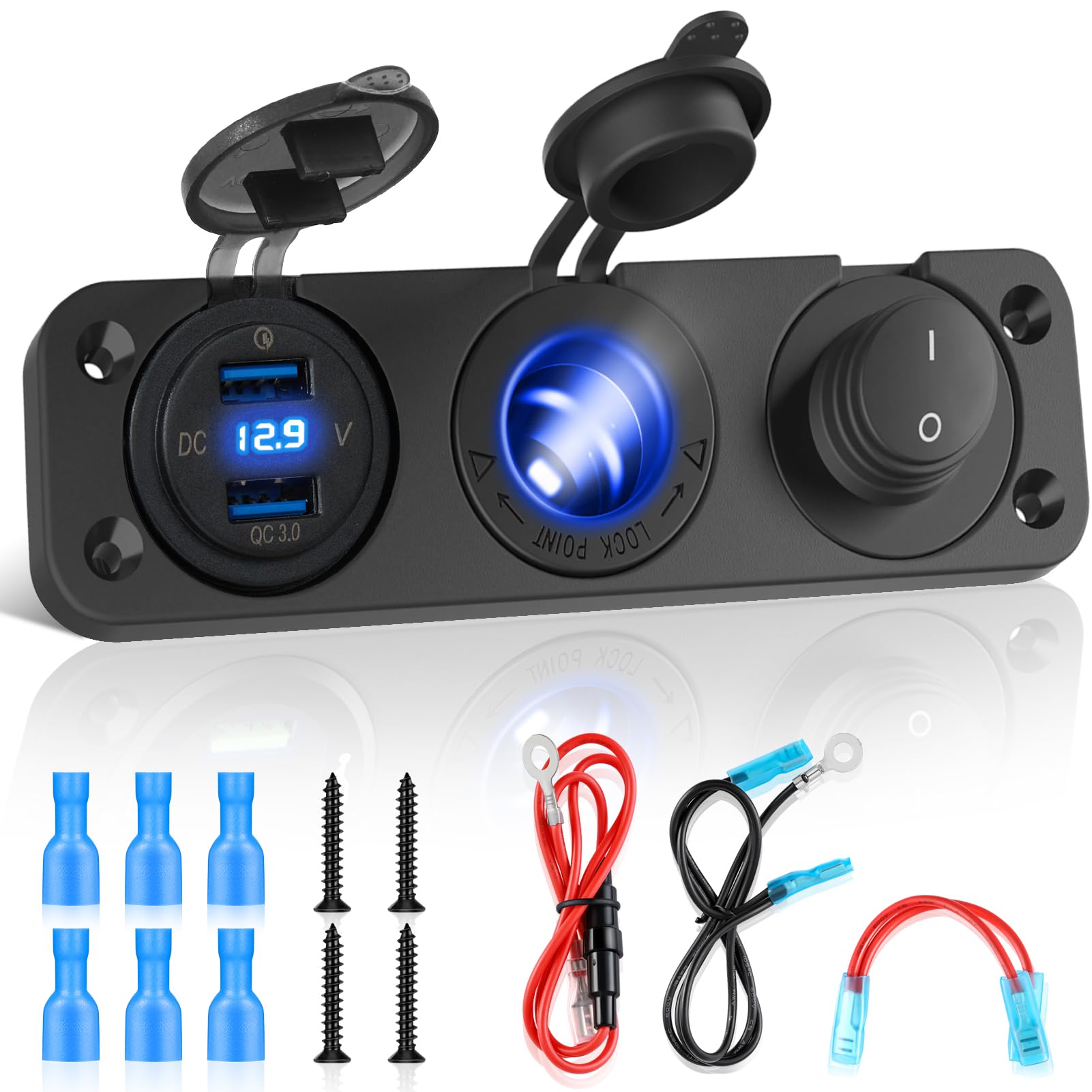 Kohree 12V Marine Boat Cigarette Lighter Socket, 3 in 1 Waterproof Car ...