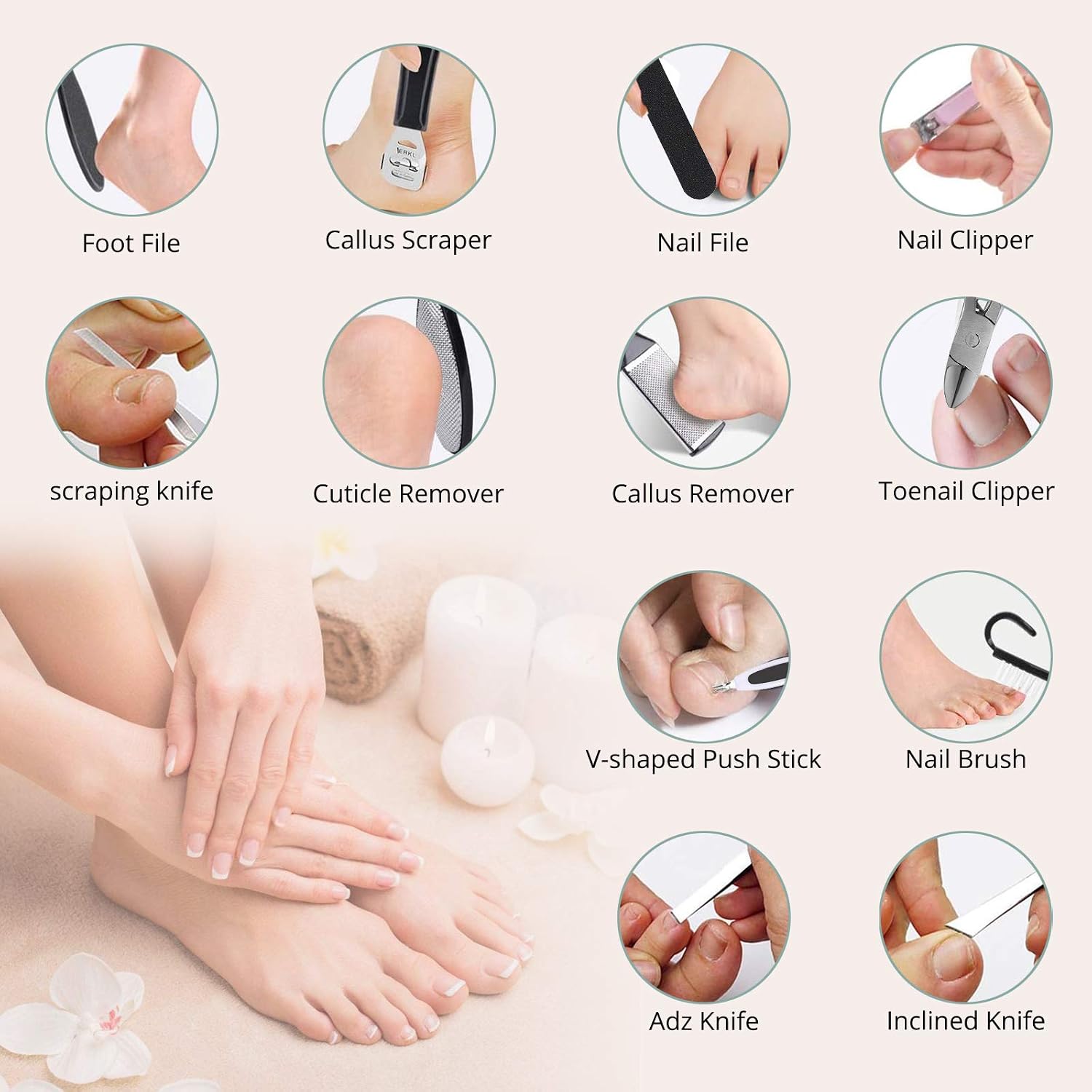 COLFULINE 25 in1 Pedicure Kit Foot File Set,Professional Foot Care Kit ...