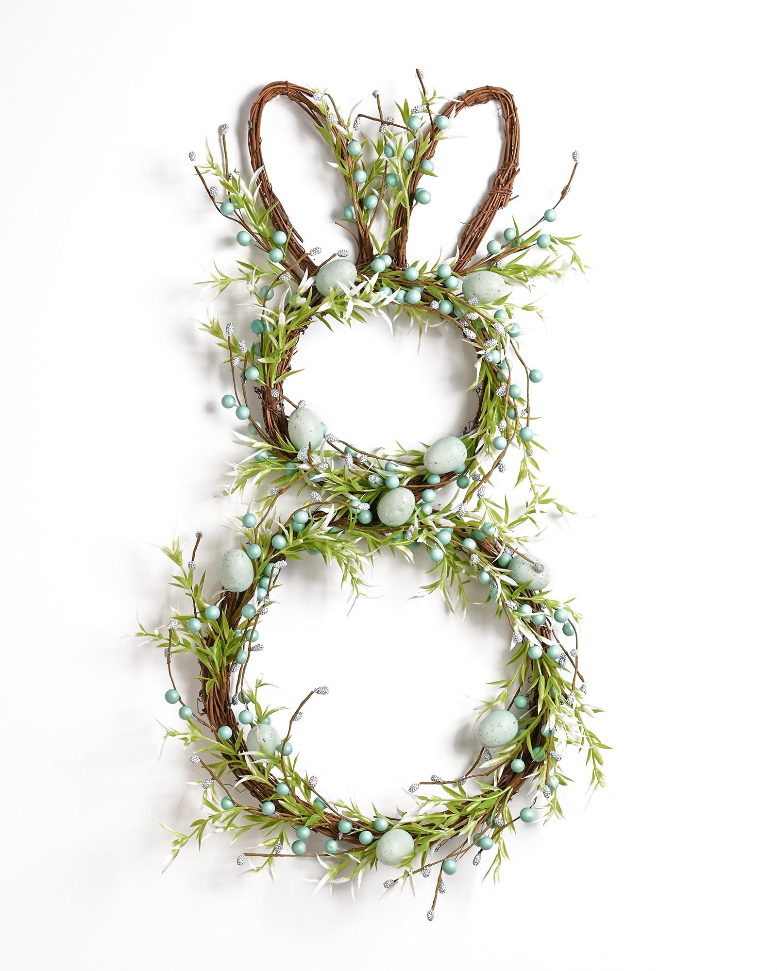 DN DECONATION Easter Bunny Spring Wreath with Egg, Twig and Berries ...