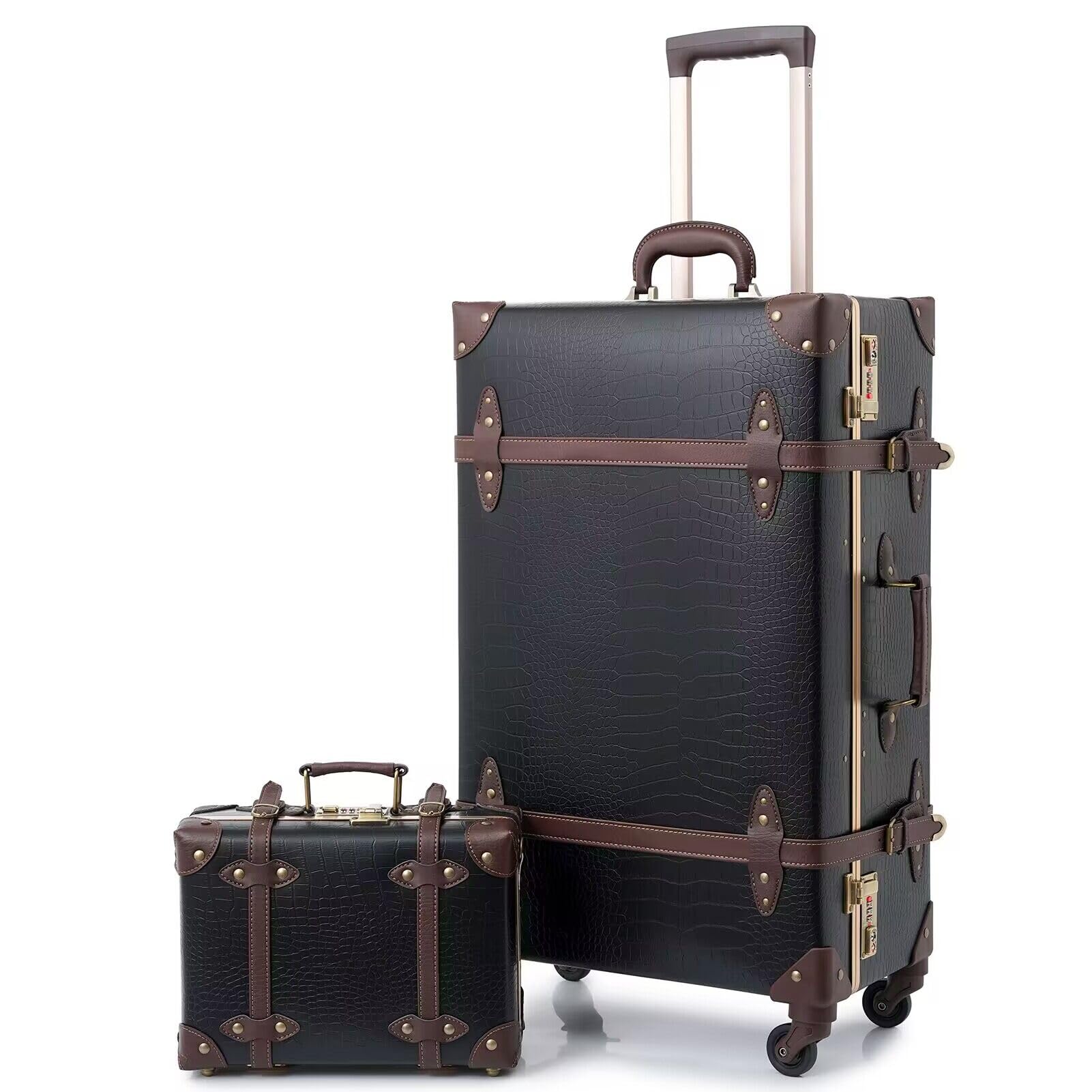 urecity Vintage Luggage Set of 2, Retro Suitcase Trunk with Wheels for ...