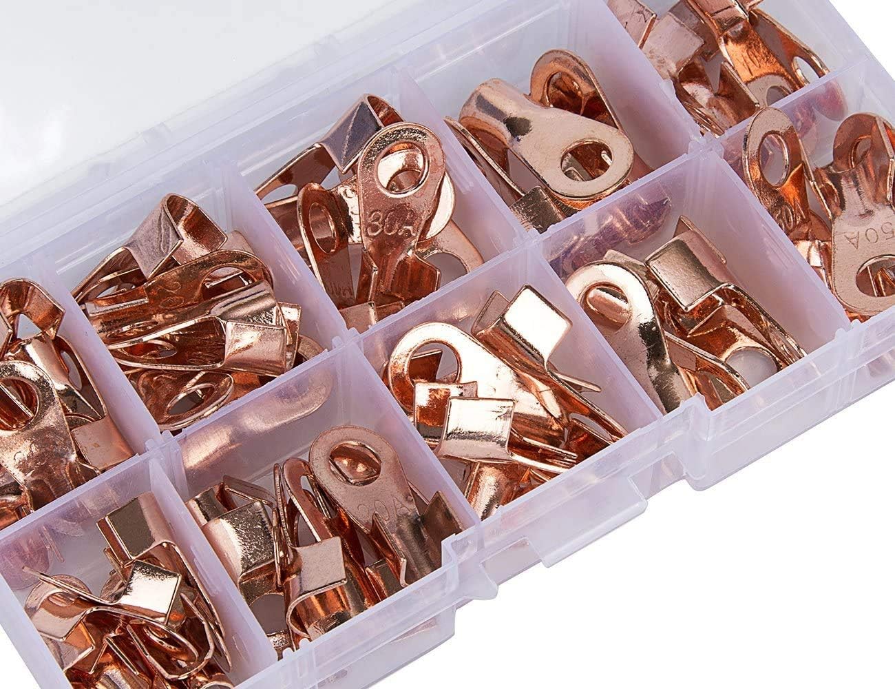 Hakkin 70 Pieces Copper Ring Terminals Kit, Open Barrel Copper Ring Lug ...