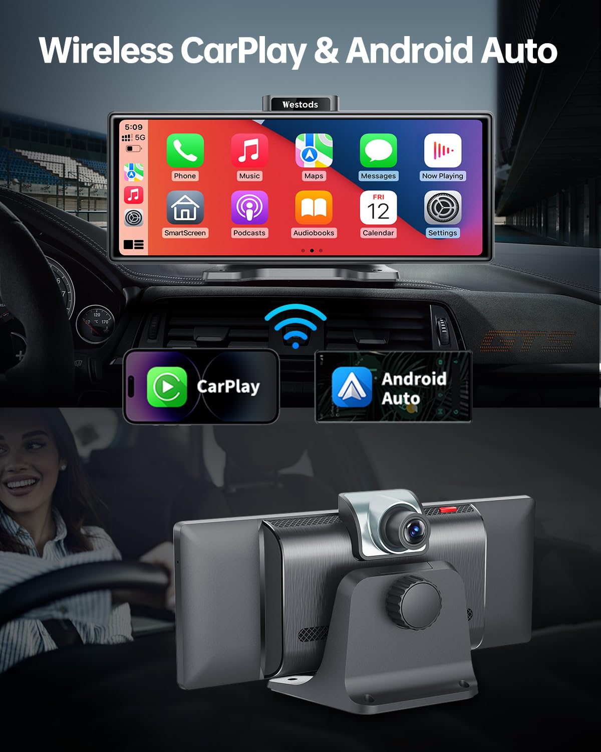 Mua Westods Portable Wireless Carplay Car Stereo with 2.5K Dash Cam - 9 ...