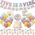 Amazon.com: Sinasasspel Five is a Vibe 5th Birthday Party Decorations Groovy Banner Cake Toppers ...