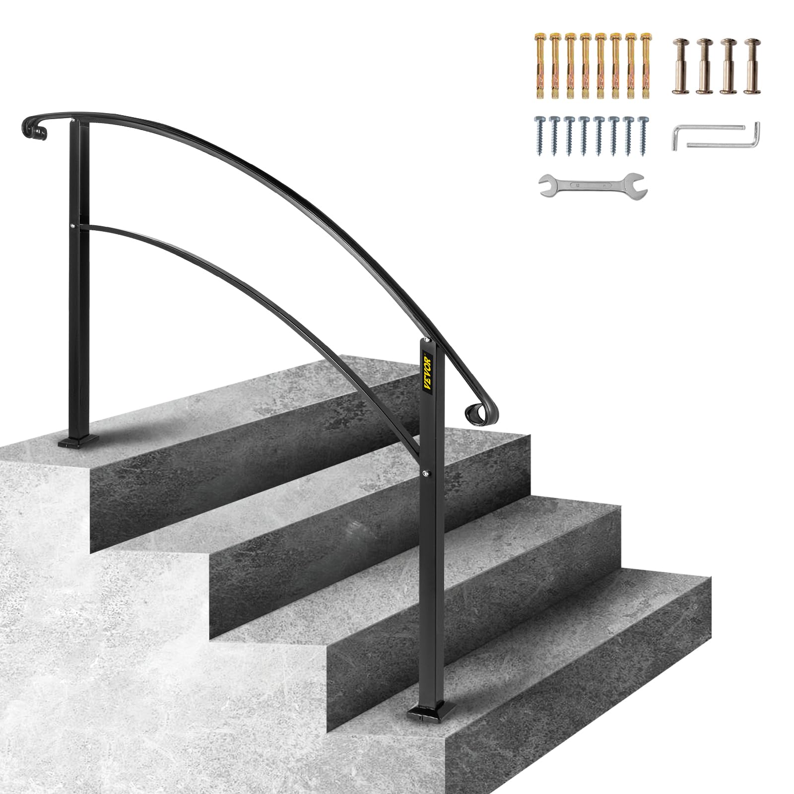 VEVOR Handrail for Outdoor Steps, 3-4 Steps Black Arch#1 Outdoor ...
