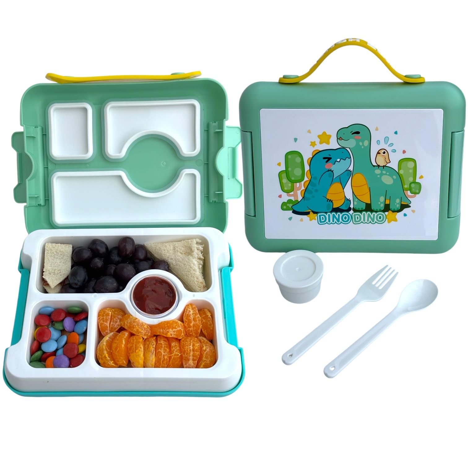 Kids Lunch Box with 4 Compartments I Cute Dinosaur Design I Leak-Proof ...