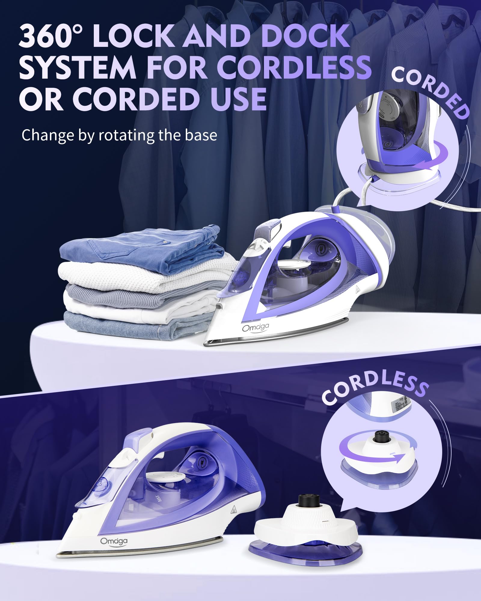 Mua OMAIGA Cordless Steam Iron for Clothes, 1550W 2-In-1 Cordless ...