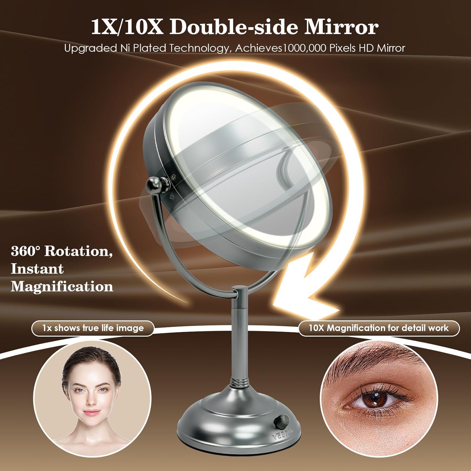 Mua VESAUR 8.5" Unique Black Nickel Lighted Makeup Mirror, 1X/10X HD ...